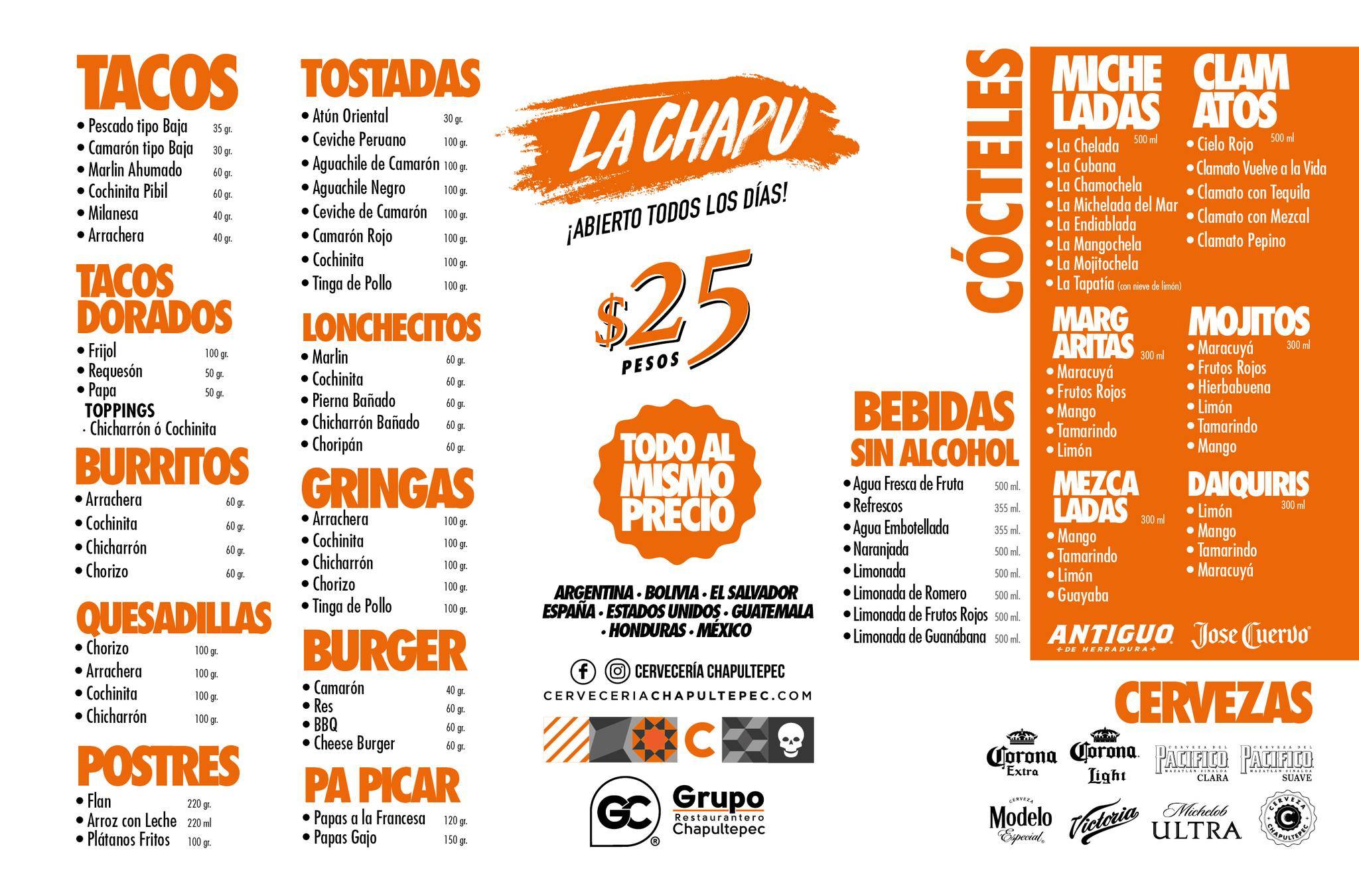 Menu at Cervecería Chapultepec pub & bar, Tehuacán, C. 1 Sur 104