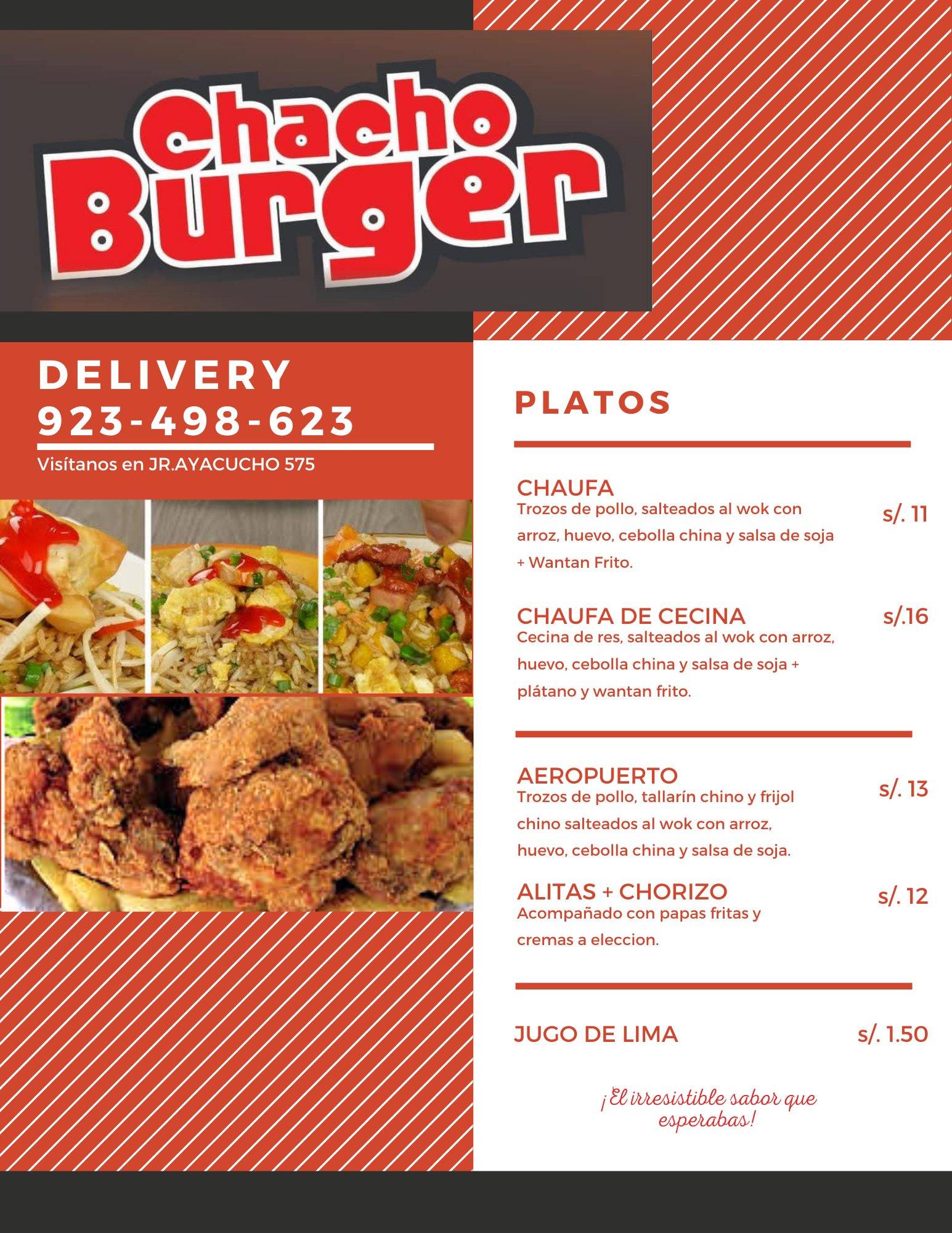 Carta del restaurante Chacho Burger, Chachapoyas