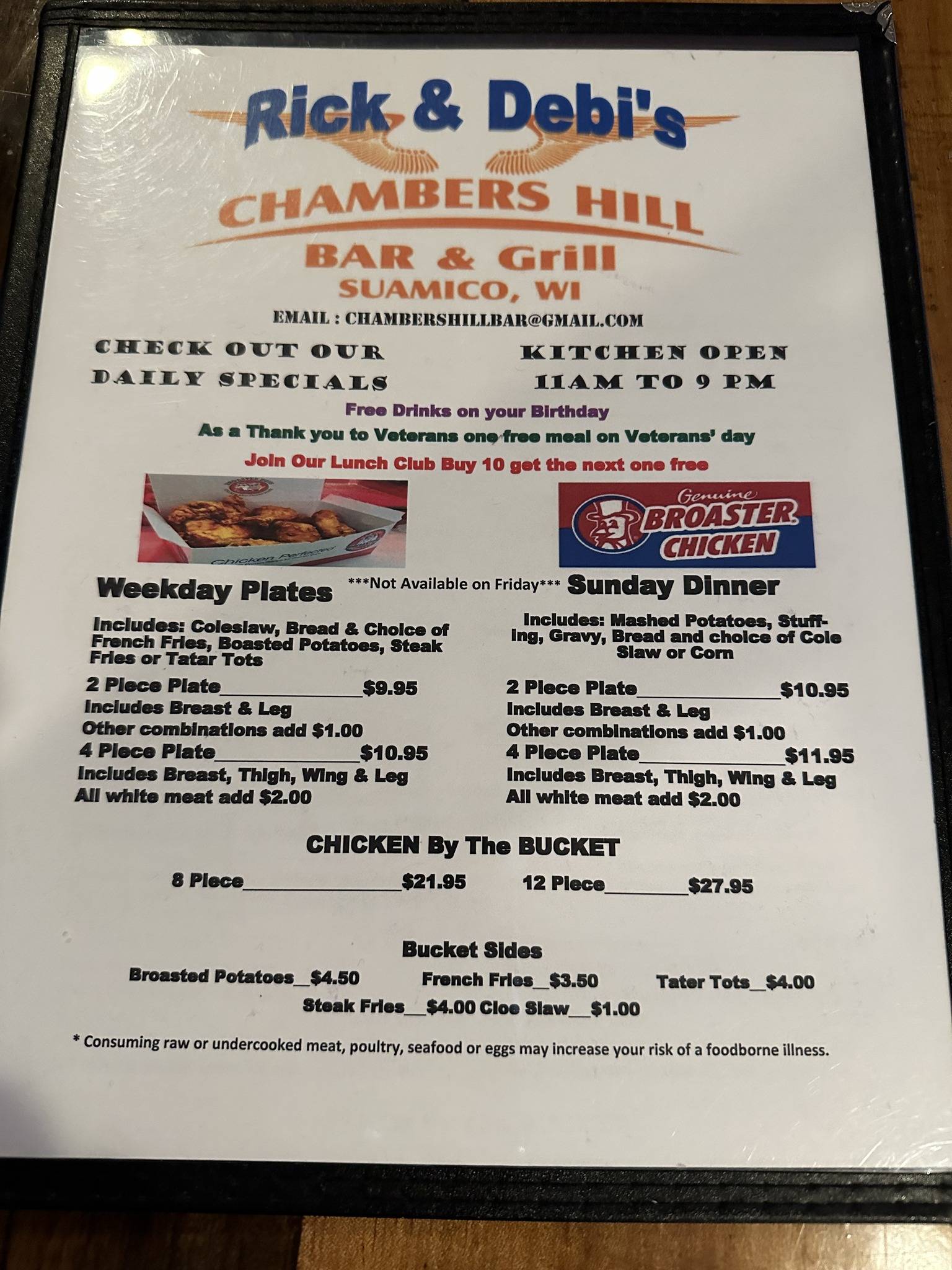 Menu at Chambers Hill pub & bar, Green Bay