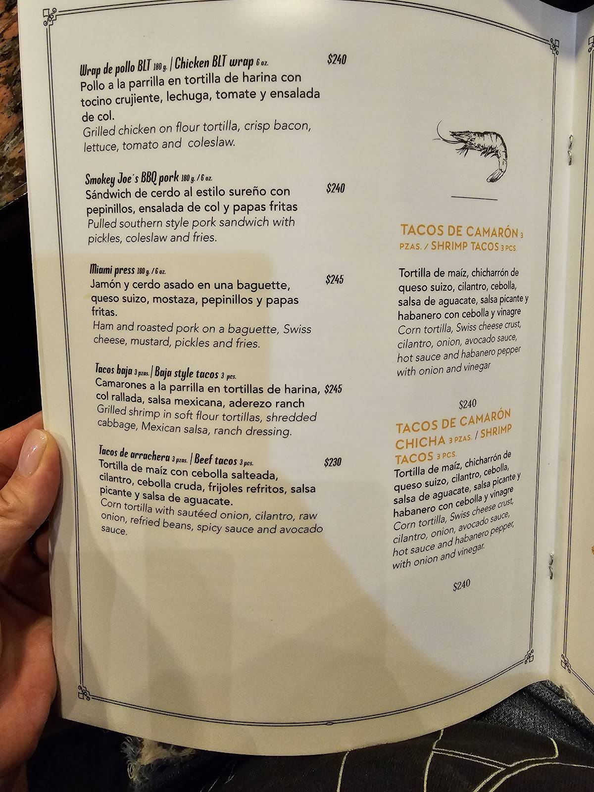 Menu at Champions Sports Bar, Puerto Vallarta