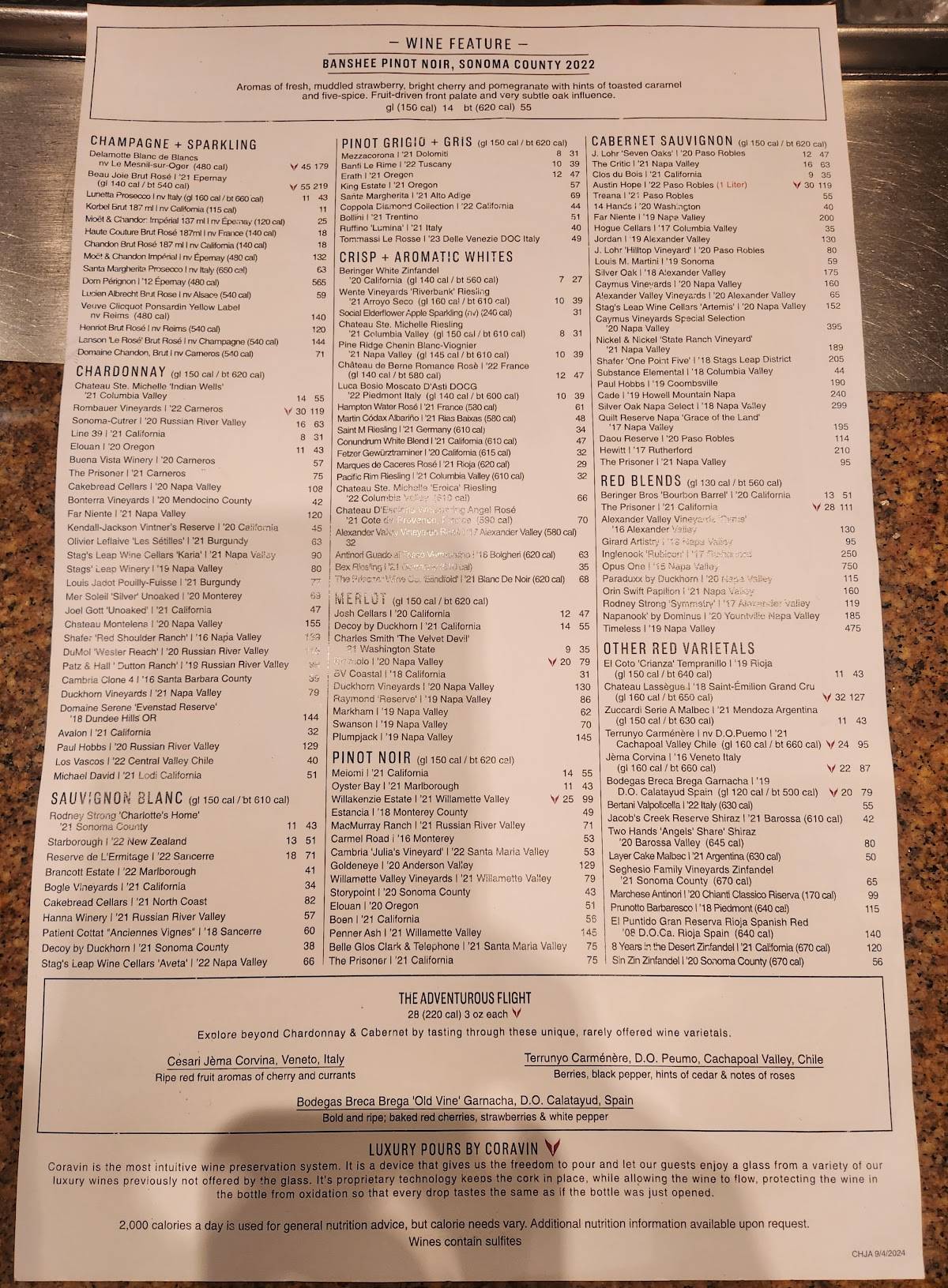Menu at Chart House restaurant, Jacksonville