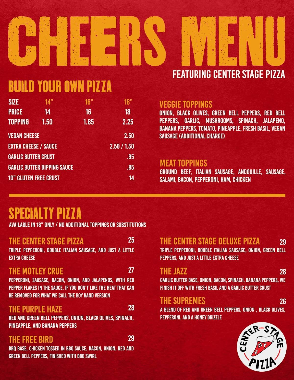 Menu at Cheers Bar and Grill, South Bend, 103 S Dixie Way