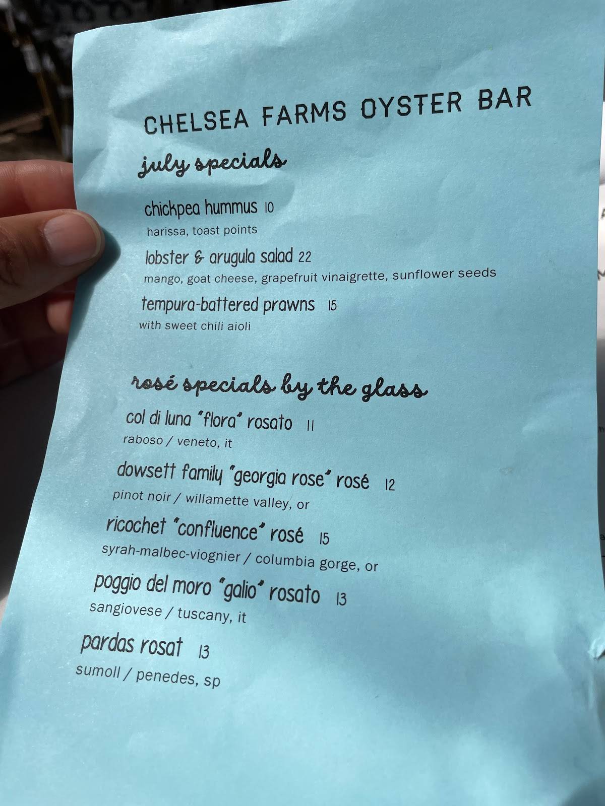 Menu at Chelsea Farms Oyster Bar, Olympia