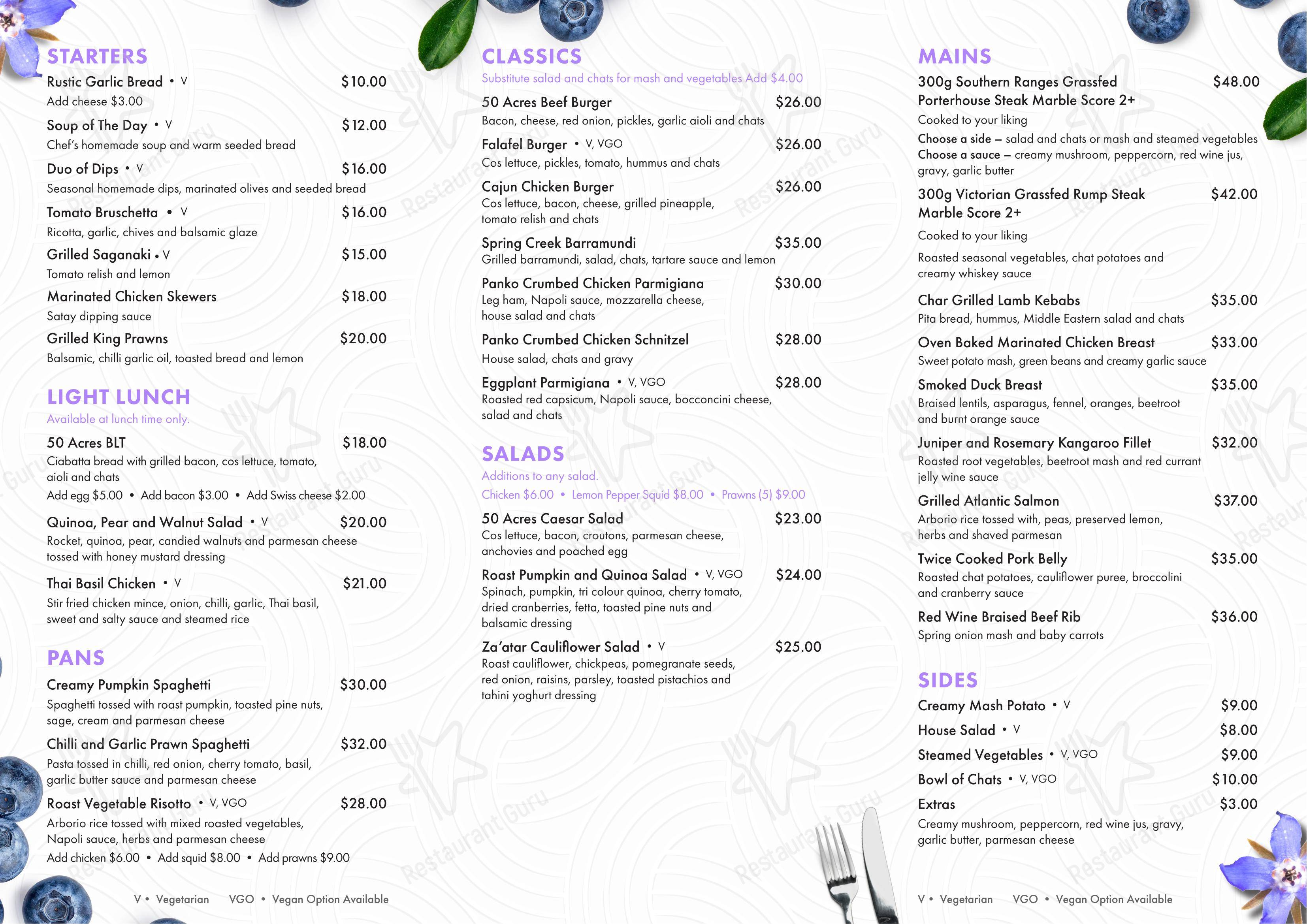 Menu at Cheltenham Moorabbin RSL club, Cheltenham