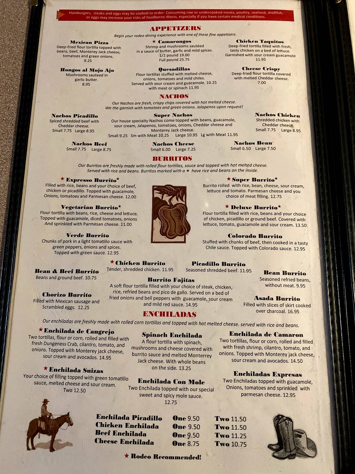 Menu at El Rodeo restaurant, Cheney