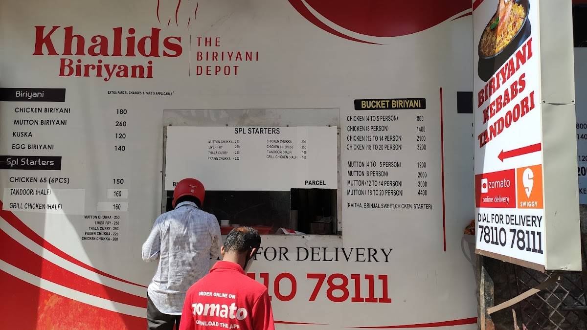 Menu at Khalids biriyani, Chennai, 413/5