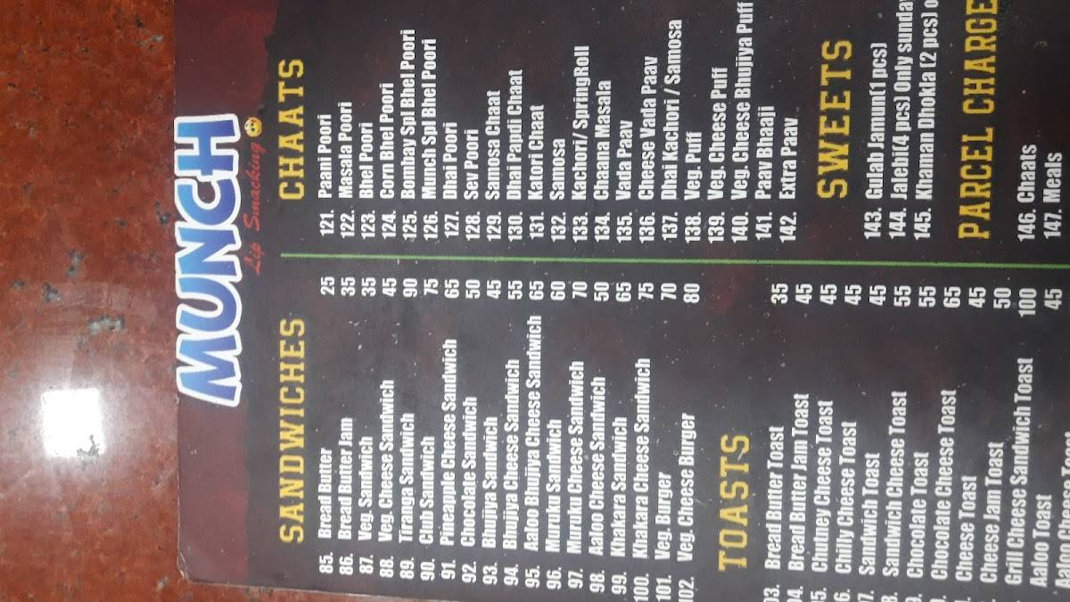 Menu at Munch, Chennai, 2/107