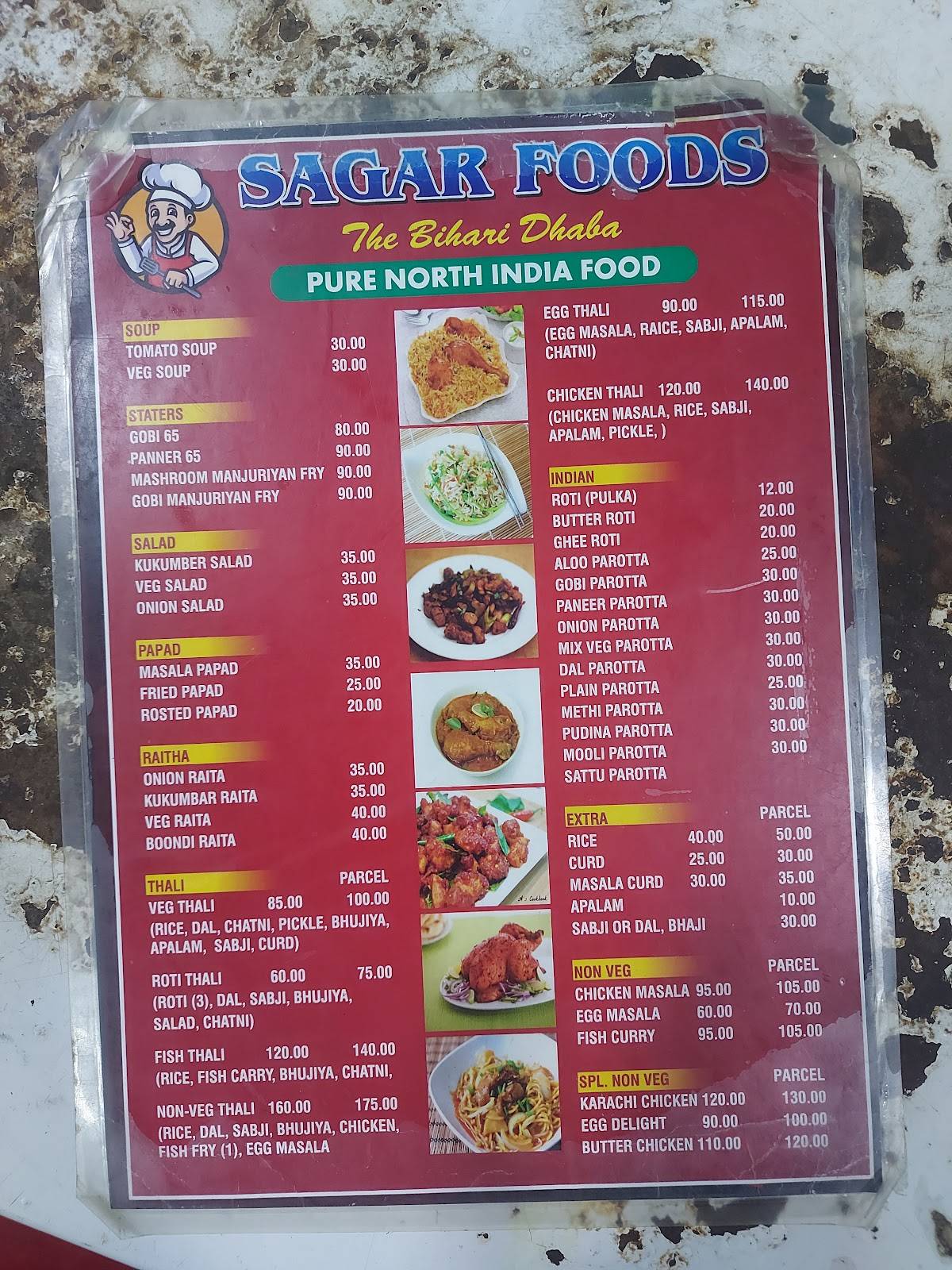 Menu at Sagar Food, The Bihari Dhaba, Chennai