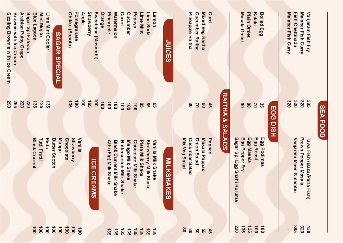 Menu at Sagar Restaurant, Chennai, NO.119