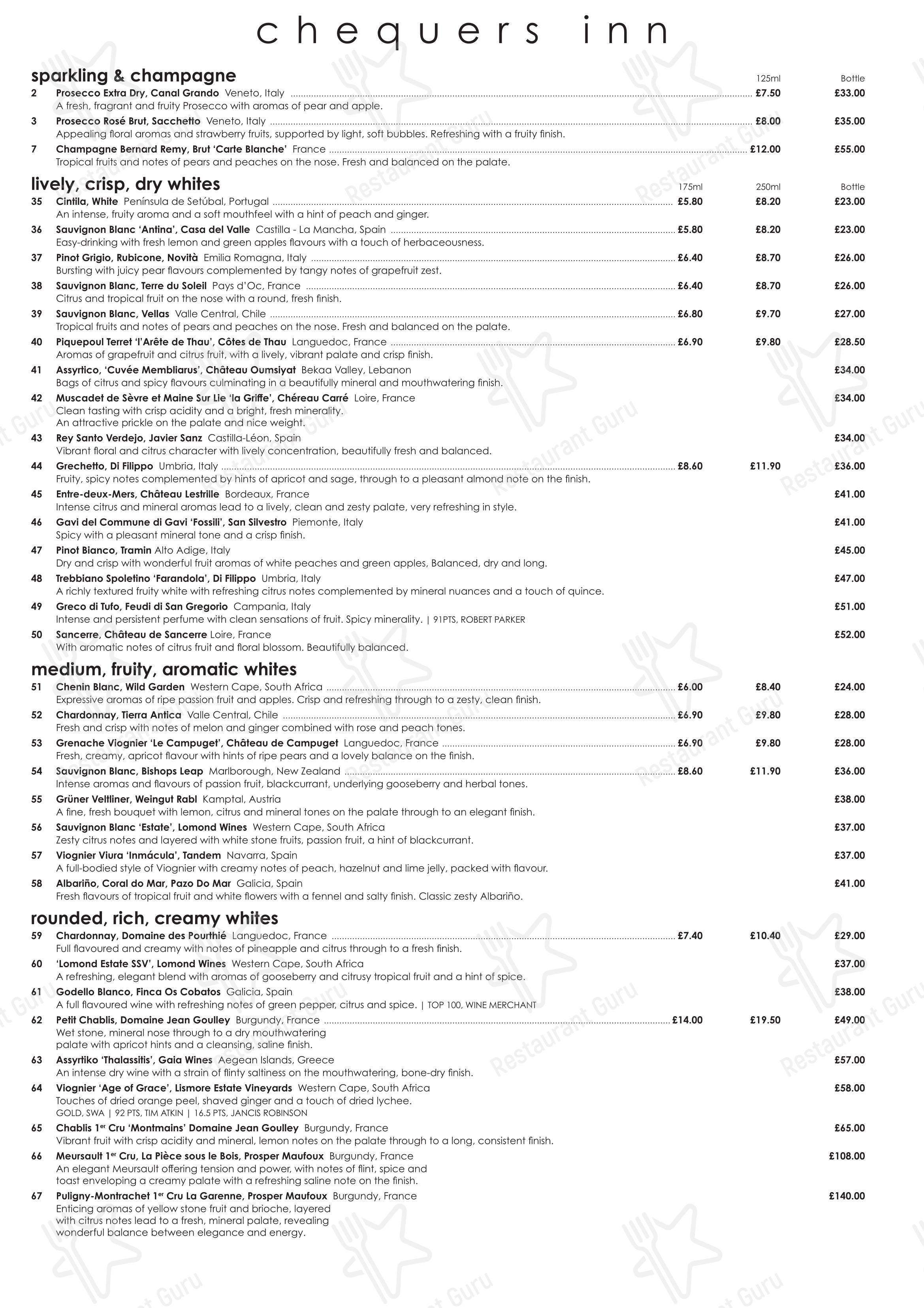 Menu at Chequers Inn pub & bar, Woolsthorpe By Belvoir, Main St