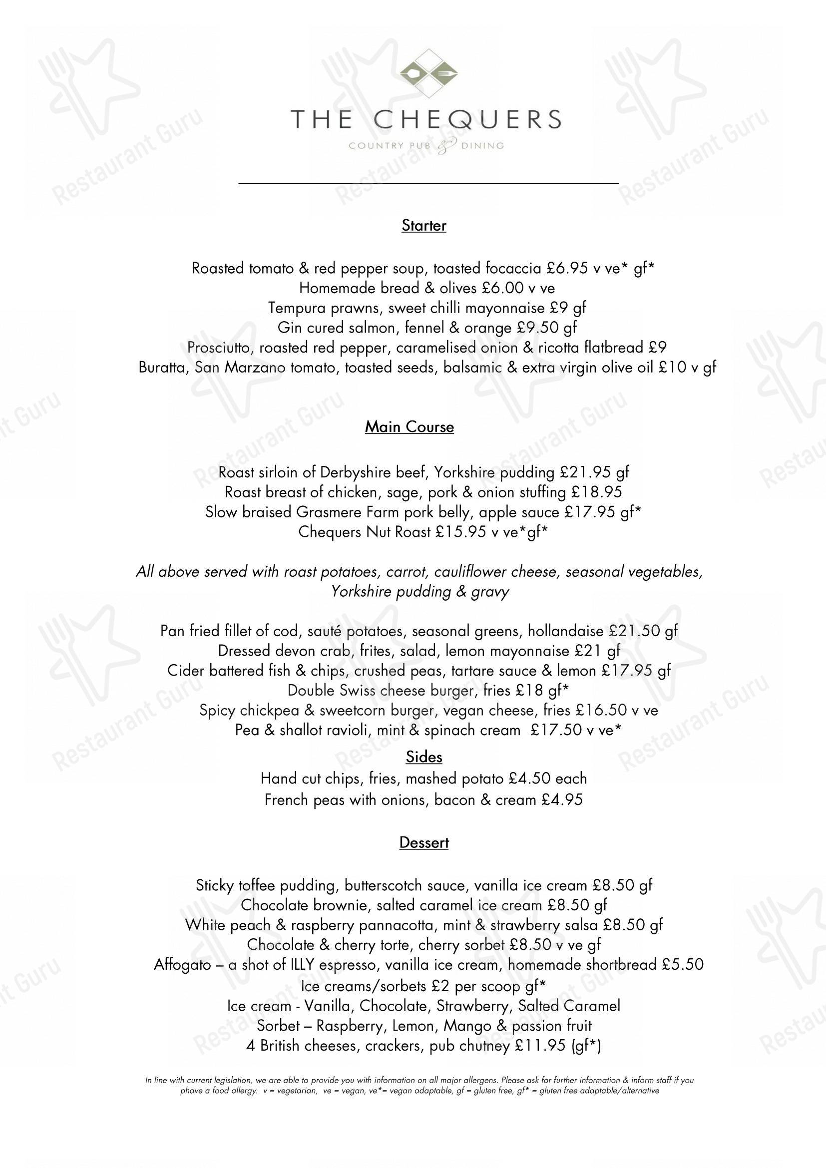 Menu at Chequers Inn pub & bar, Woolsthorpe By Belvoir, Main St