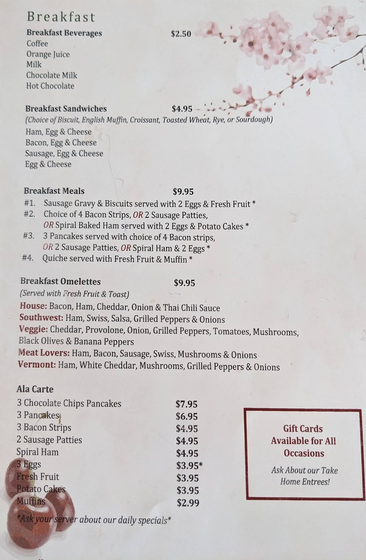 Menu at Cherry House Cafe, Beavercreek, Meadow Bridge Dr
