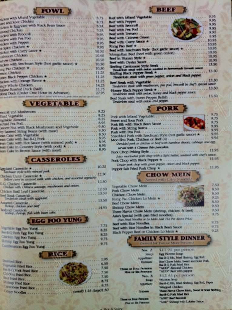 Menu at Chester's Asia Chinese Restaurant, Camarillo