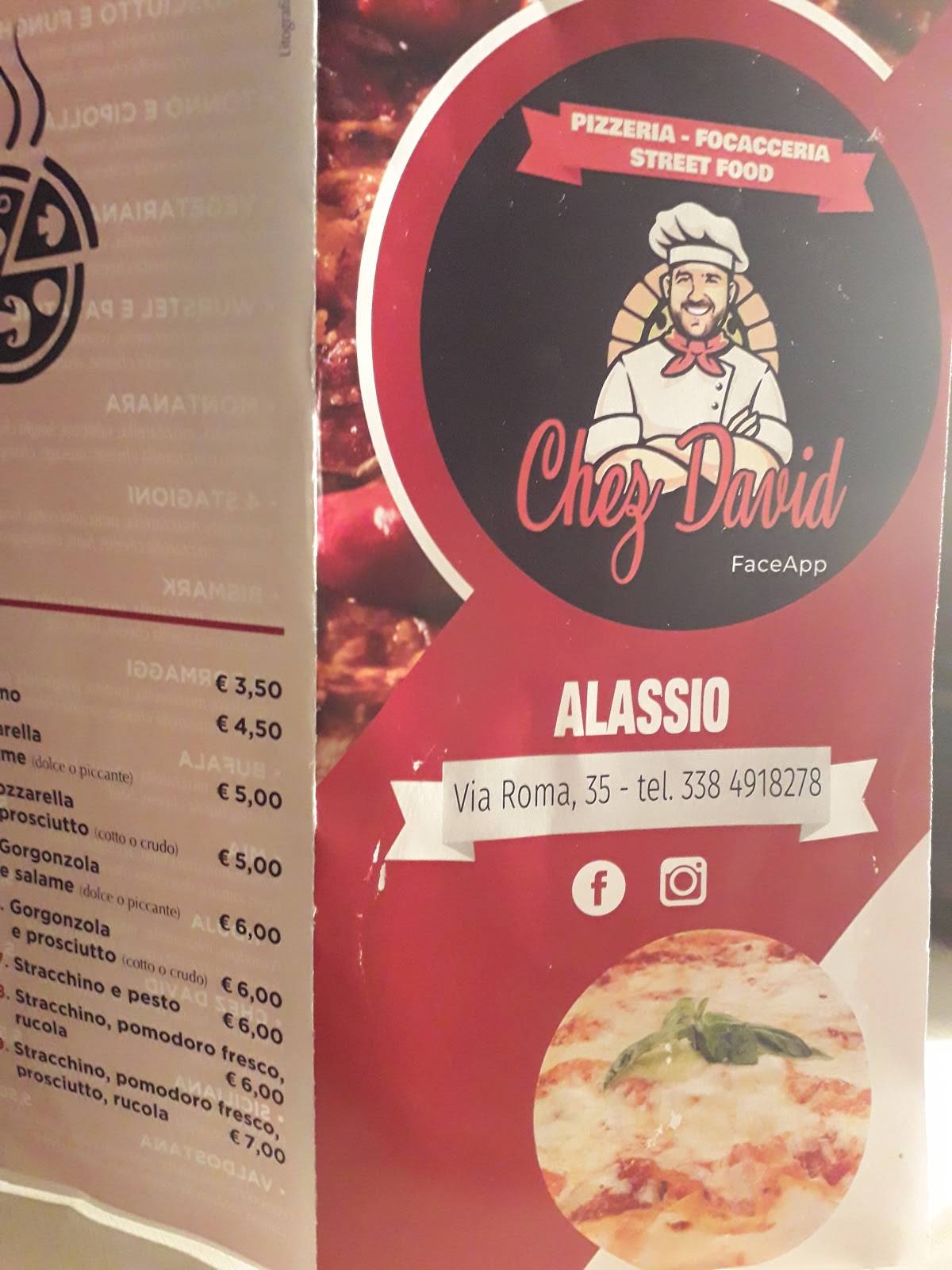Speisekarte von Chez David pizzeria street food, Alassio