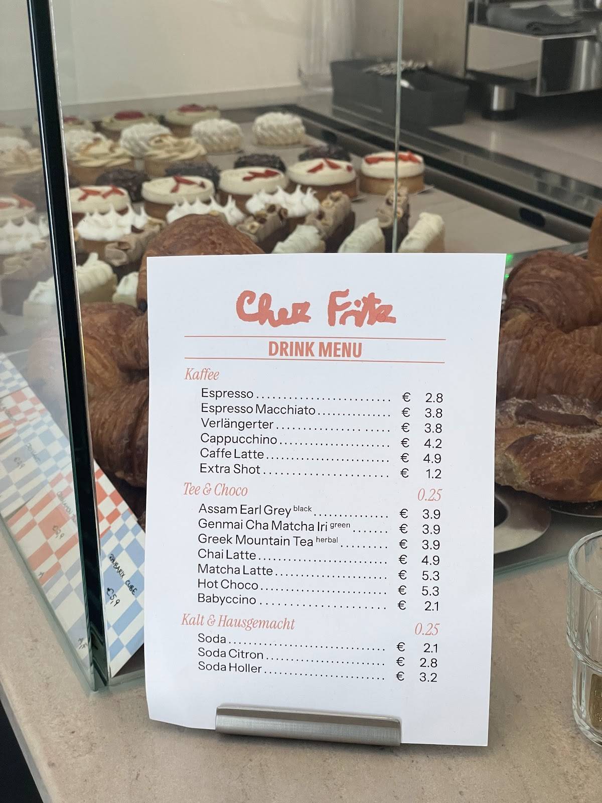 Menu at Chez Fritz, Vienna