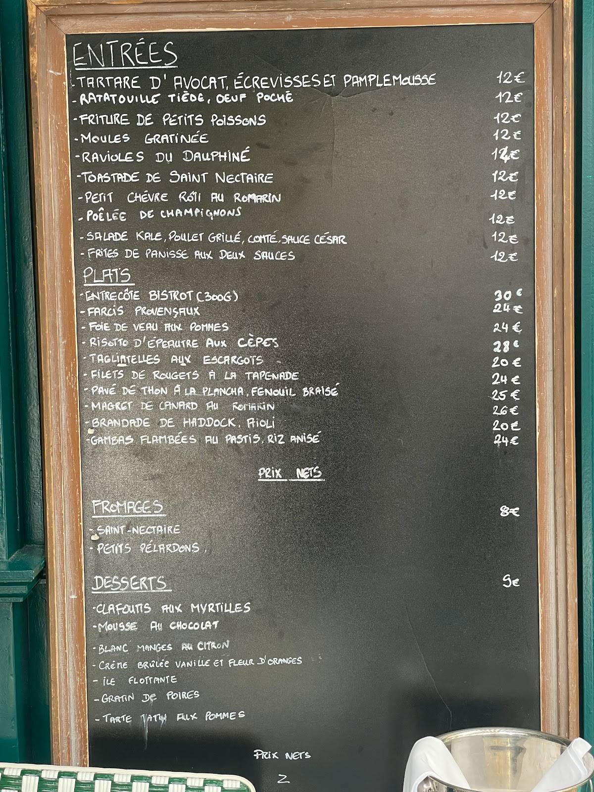 Menu at Chez Janou restaurant, Paris, 2 Rue Roger Verlomme