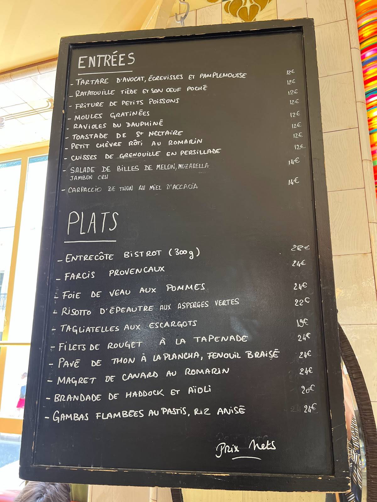 Menu at Chez Janou restaurant, Paris, 2 Rue Roger Verlomme