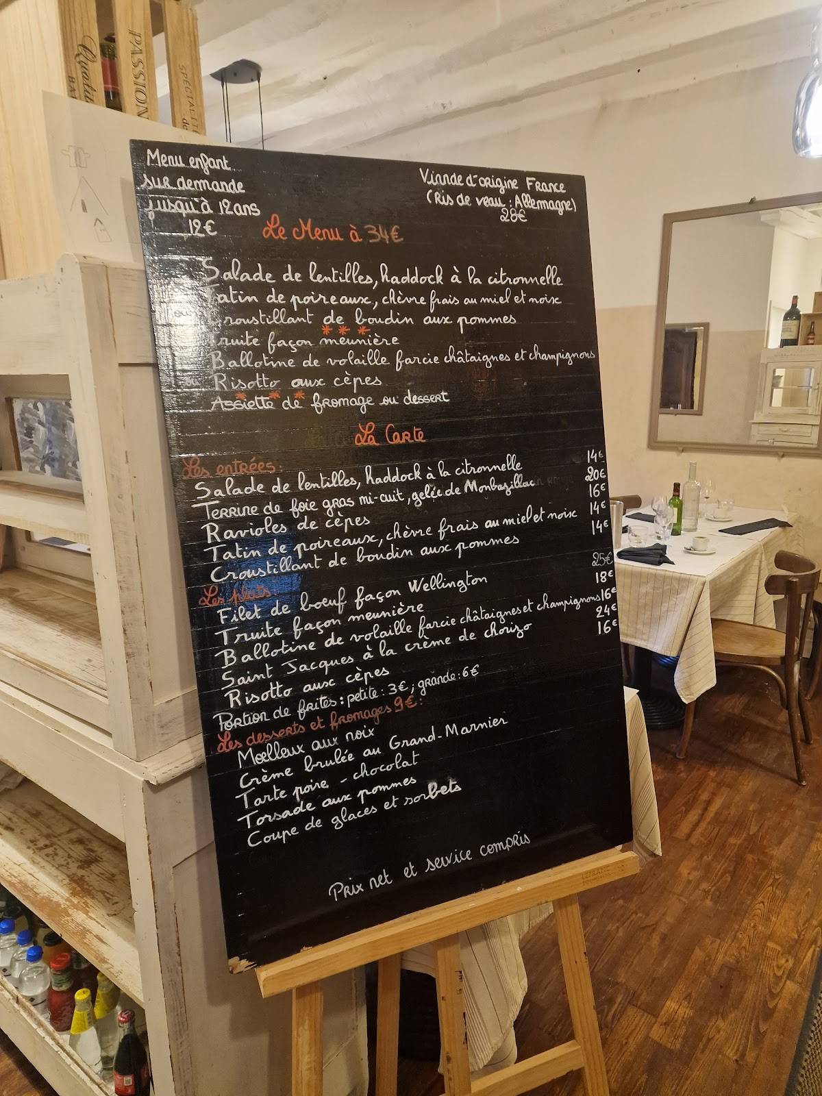 Menu au Chez Julien restaurant, Paunat