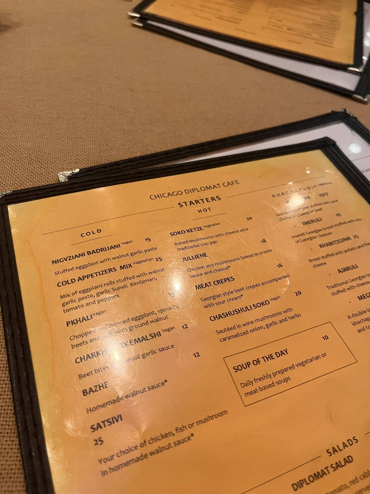 Menu at Chicago Diplomat Cafe, Chicago