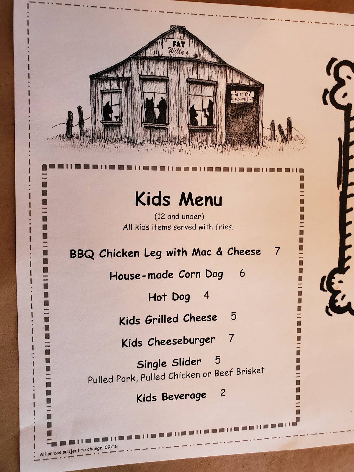 Menu at Fat Willy's Rib Shack BBQ, Chicago