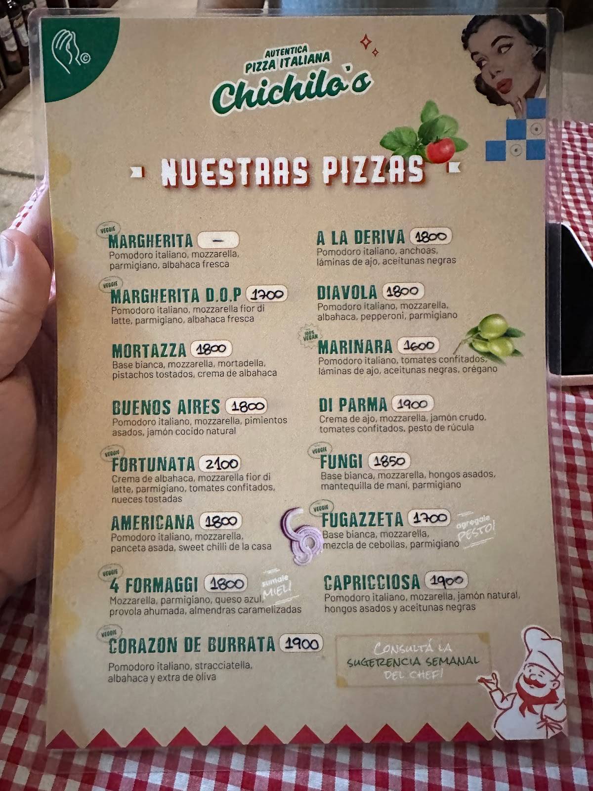 Carta del restaurante Chichilo's, Rosario, Gorriti 415