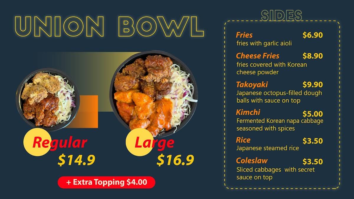Menu at Chicken Union restaurant, Palmerston North