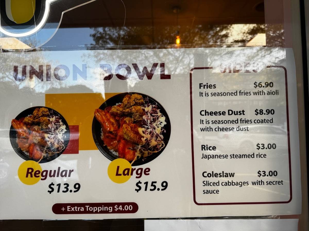 Menu at Chicken Union restaurant, Palmerston North