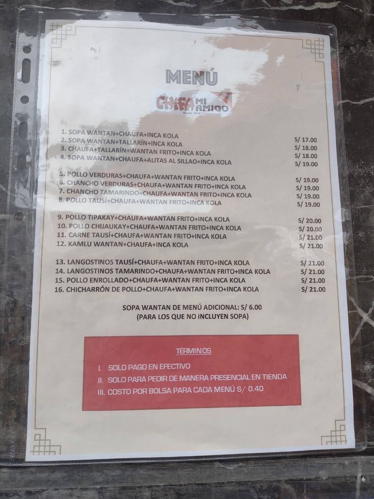 Carta del restaurante Chifa Mi Amigo, San Isidro