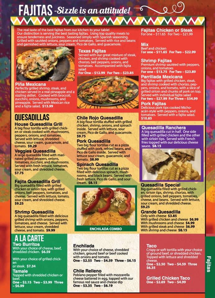 Menu at Chile Rojo Mexican Cuisine restaurant, Mount Airy