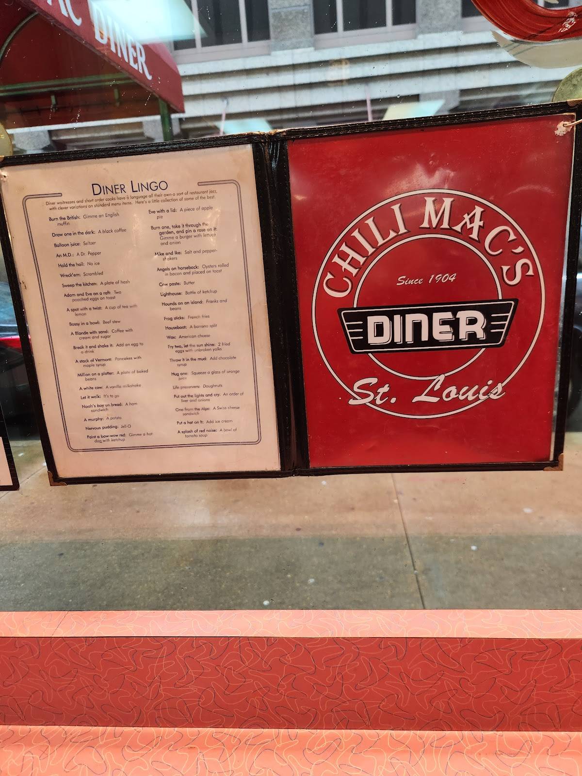 Menu at Chili Mac's Diner restaurant, St. Louis, 510 Pine St