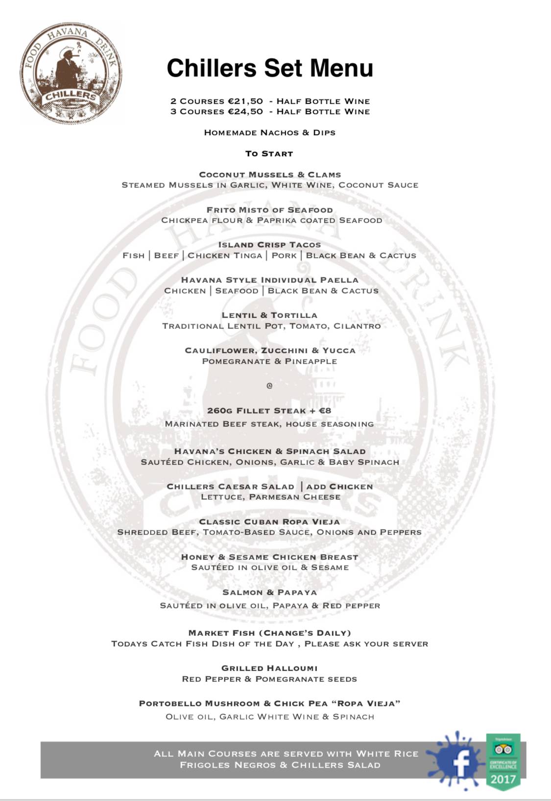 Menu at Chillers Restaurant & Bar, Moraira