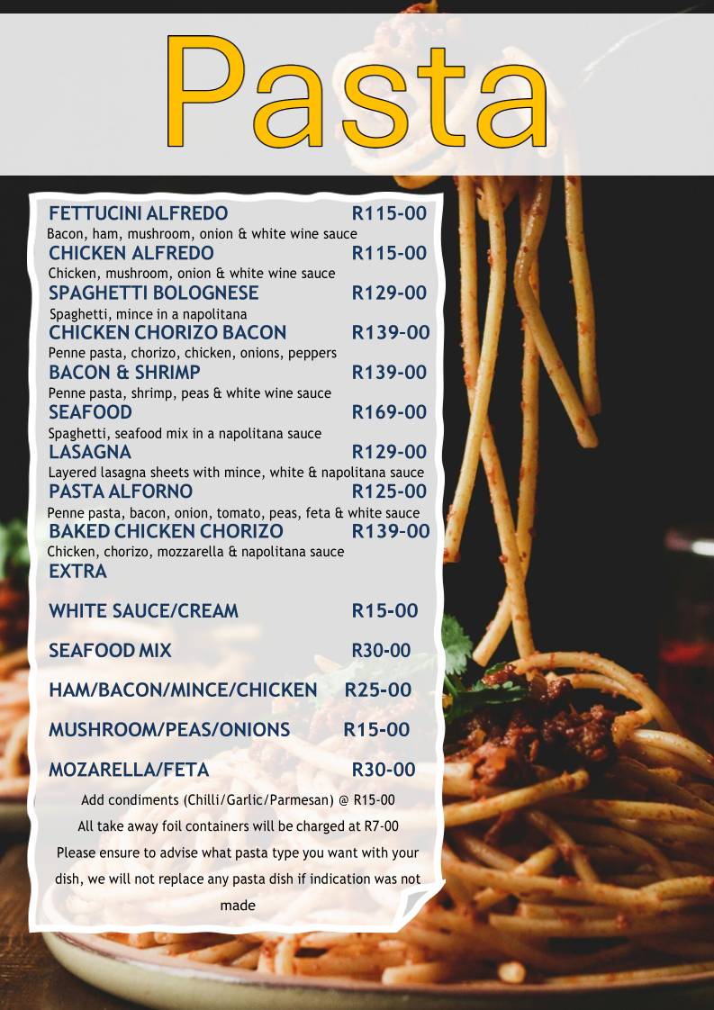 Menu at Chilli Tomato Wood Fired Pizza restaurant, Pretoria