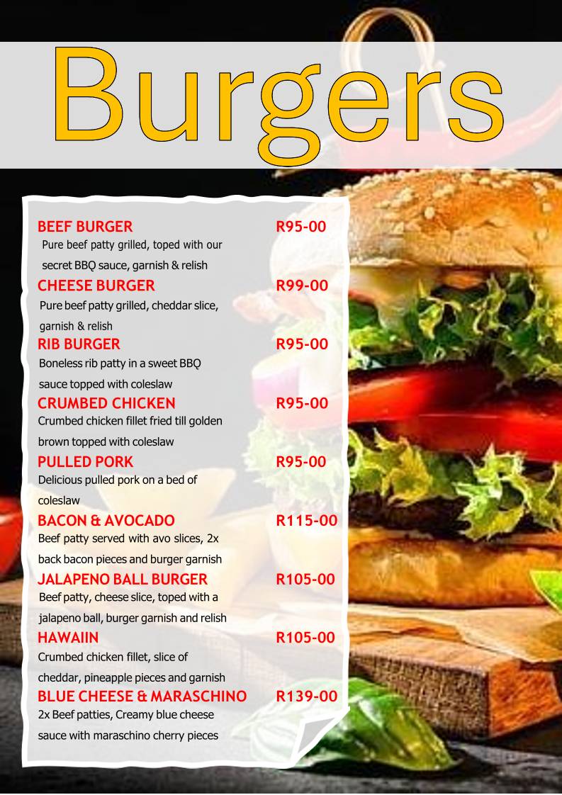 Menu at Chilli Tomato Wood Fired Pizza restaurant, Pretoria