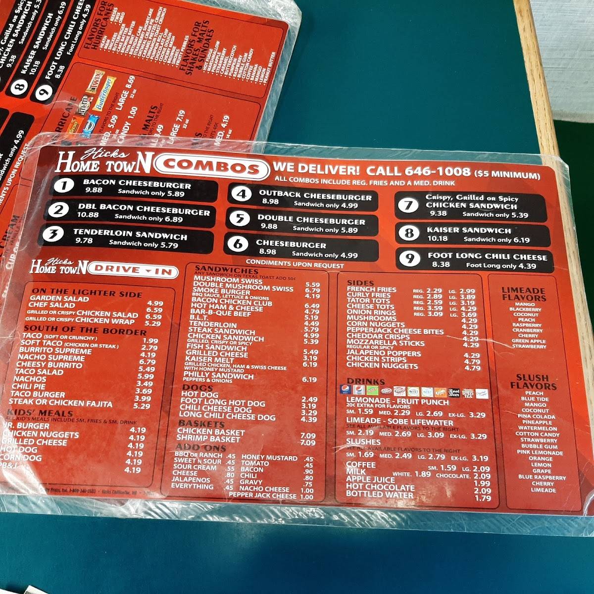 Menu at Hicks Home Town Drive-In restaurant, Chillicothe