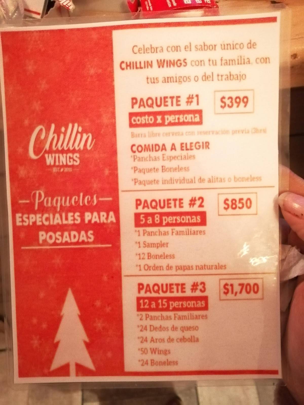 Menu at Chillin Wings restaurant, Nogales, Navojoa 615 Granja y