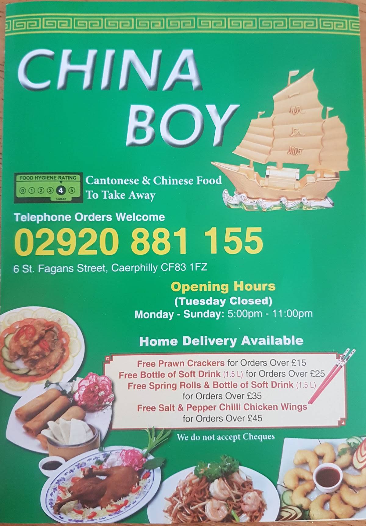 Menu at China Boy Takeaway restaurant, Caerphilly