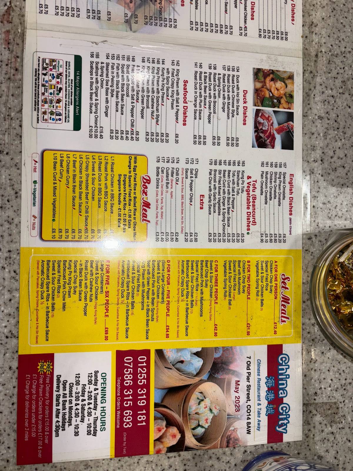 Menu at China City restaurant, Walton on the Naze