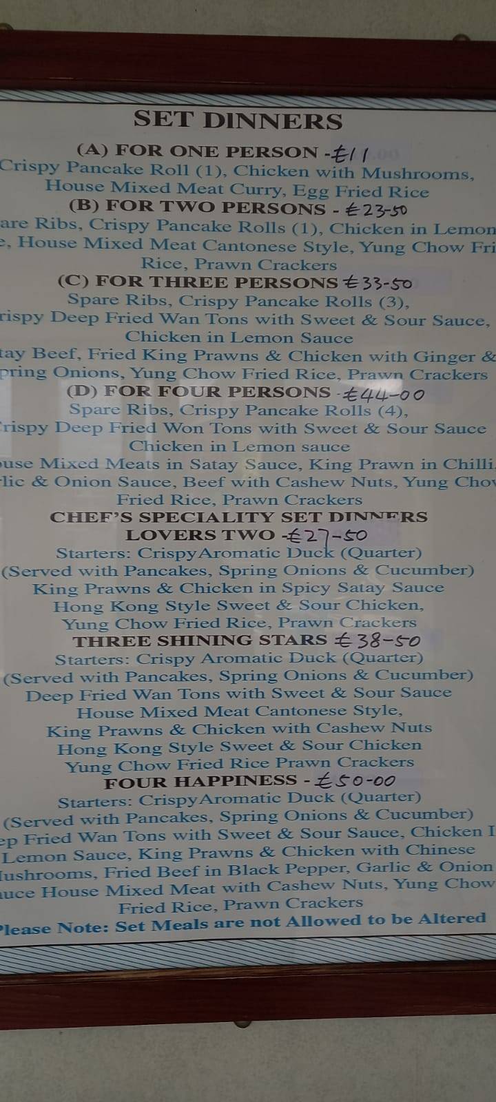 Menu at China Coast fast food, Whitley Bay