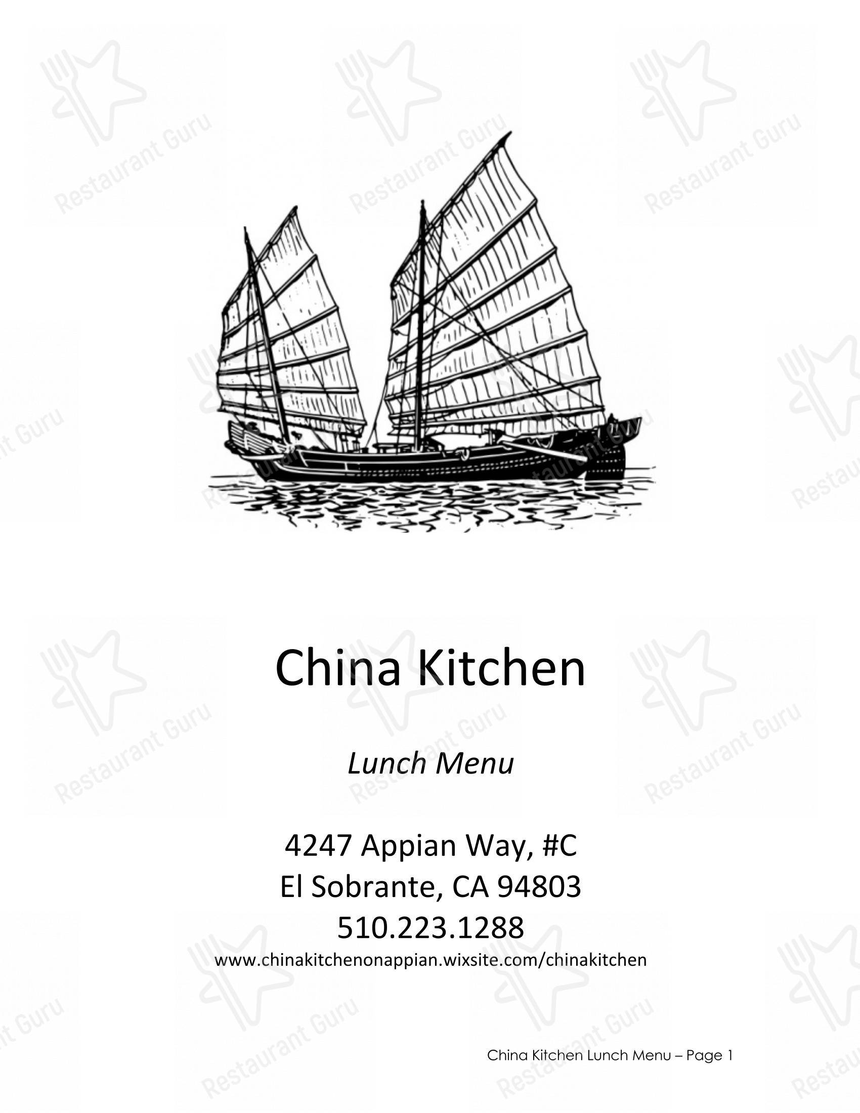 Menu at China Kitchen restaurant, El Sobrante, Appian Way