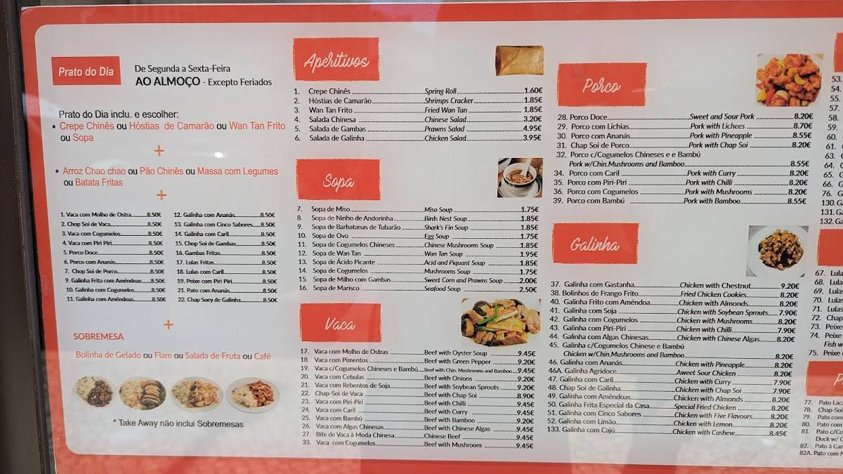 Menu at China Lido restaurant, Lisbon, Av. Gen. Roçadas 43B
