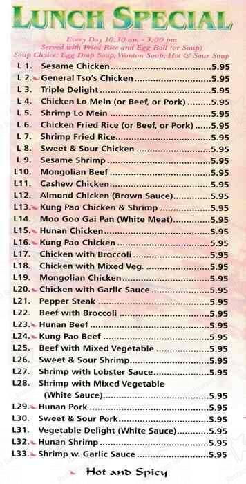Menu at China Stix restaurant, Springville