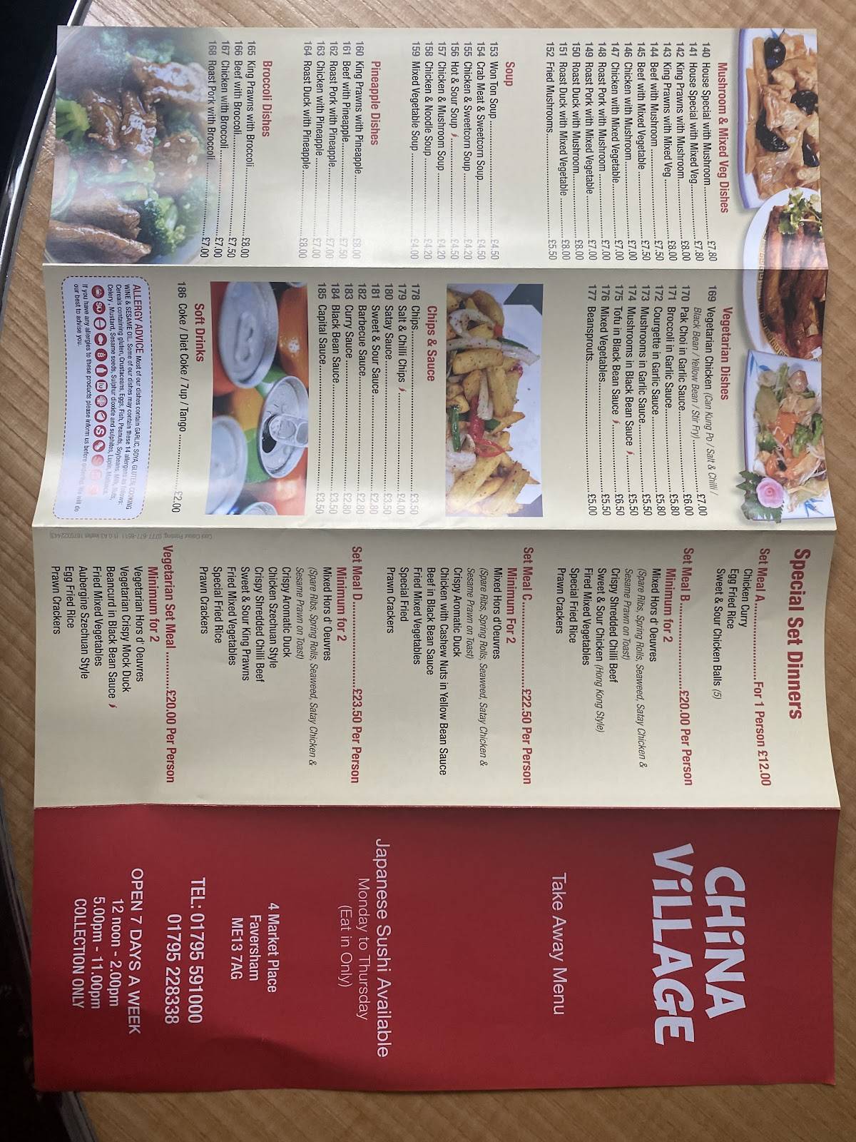 Menu at China Village restaurant, Faversham
