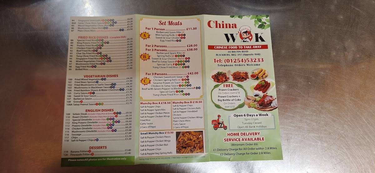 Menu at China Wok Chinese Takeaway restaurant, Blackburn