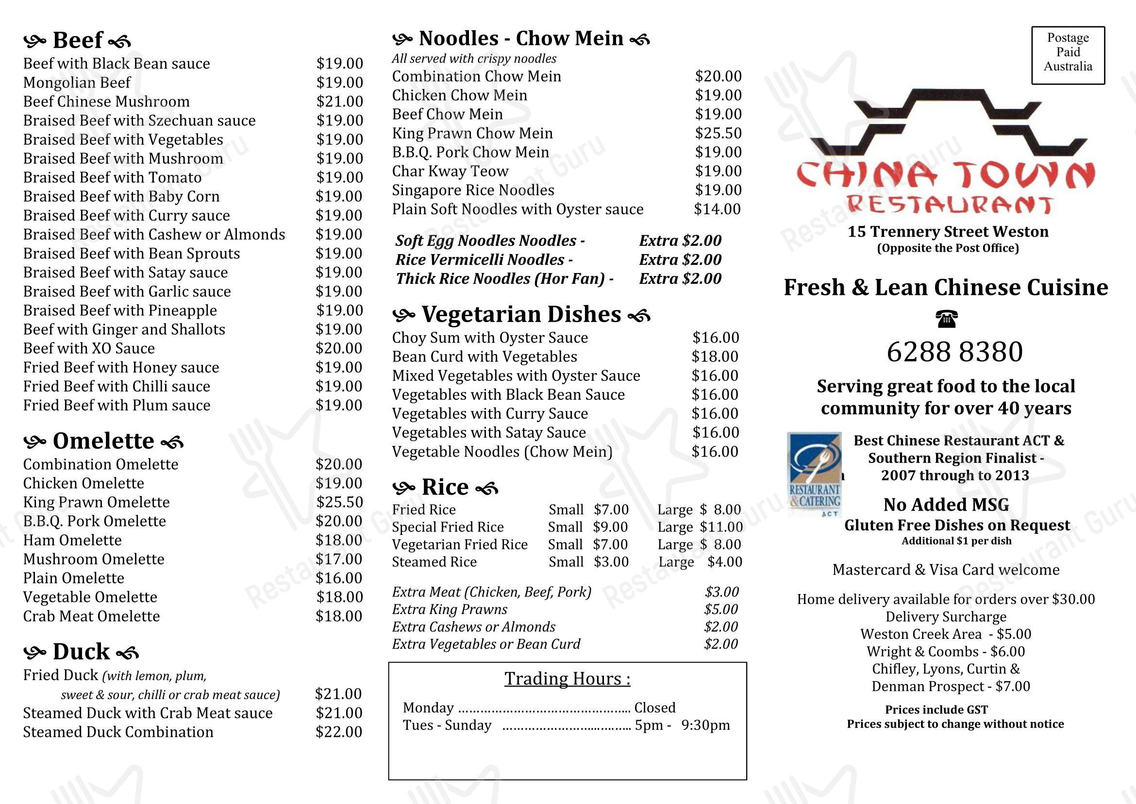 Menu at Chinatown Restaurant, Weston