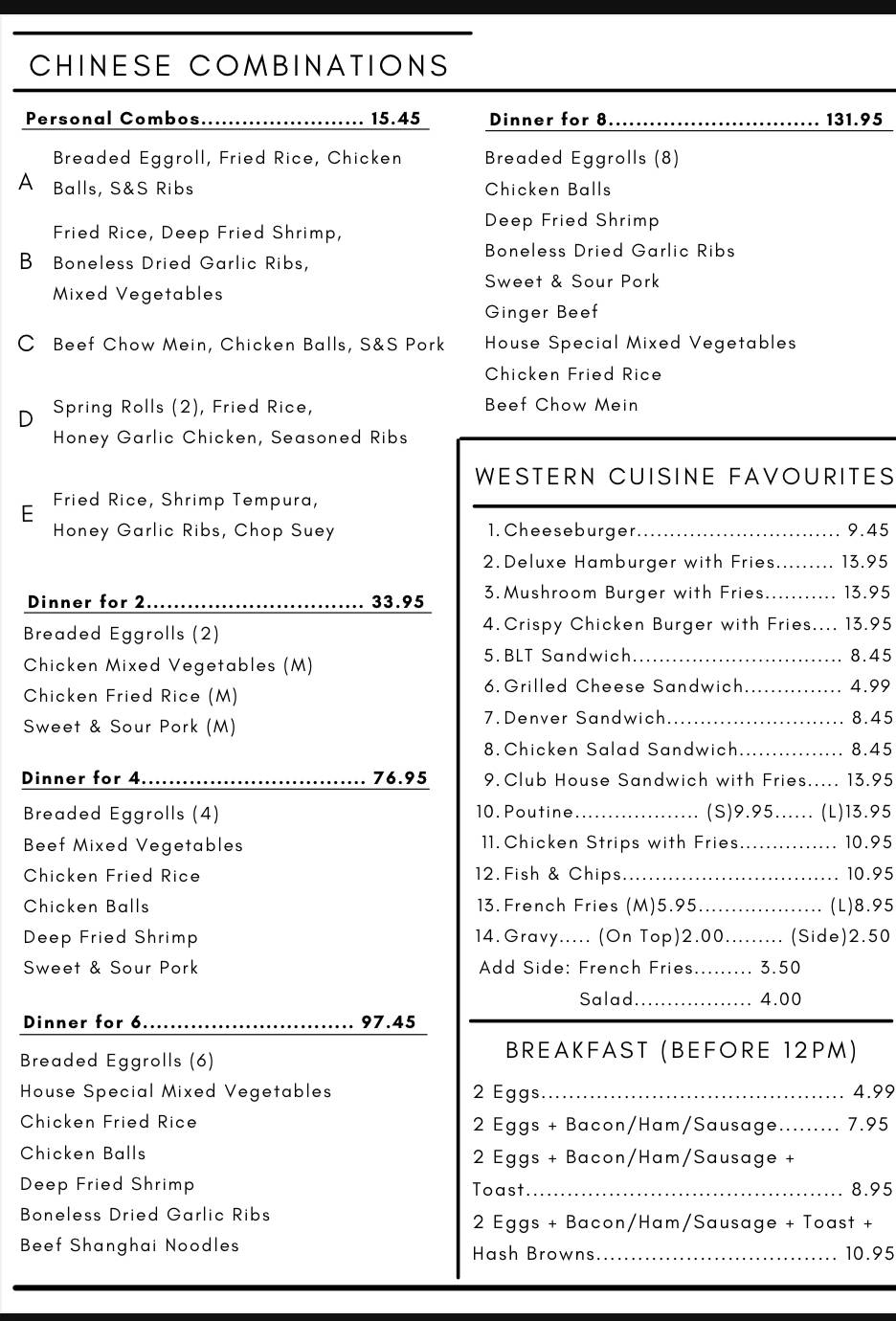 Menu at Chin’s cafe, Vegreville
