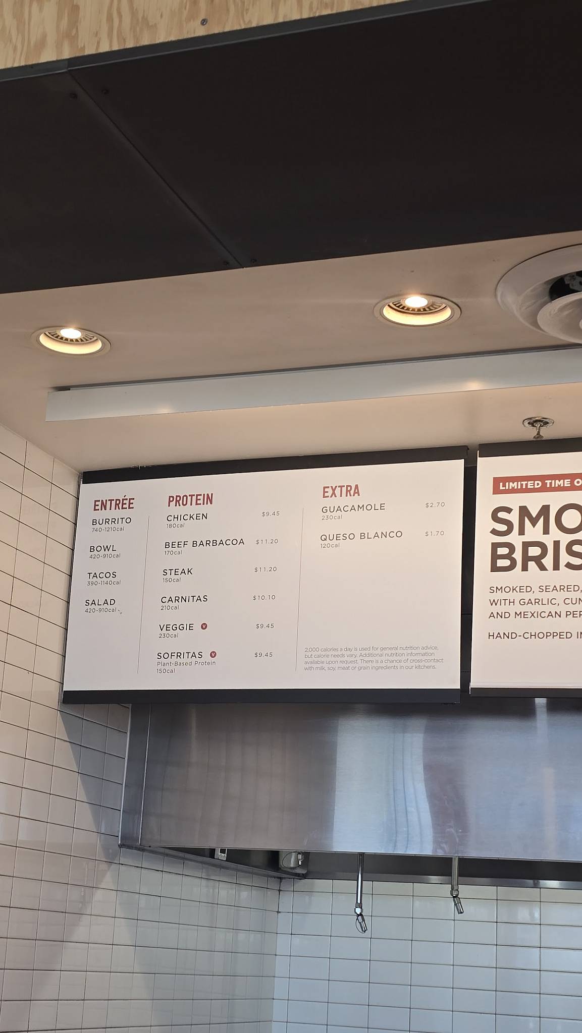 Menu at Chipotle Mexican Grill fast food, Scottsdale, Talking Stick Way