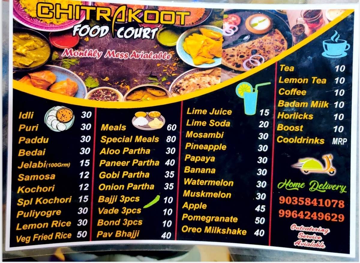Menu at Chitrakoot Food Court, Bengaluru