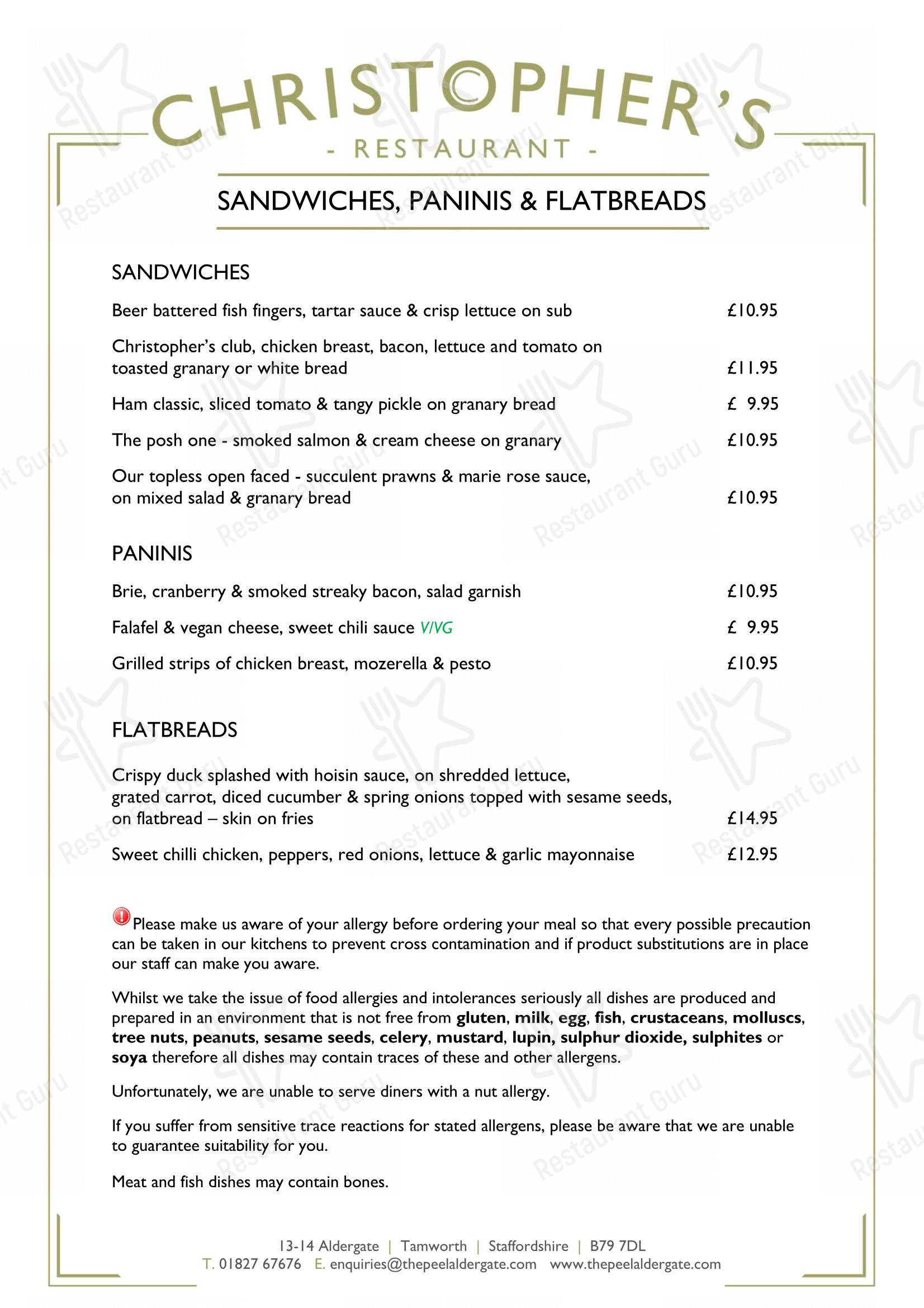 Menu at Christopher's British Bistro - Restaurant, Tamworth