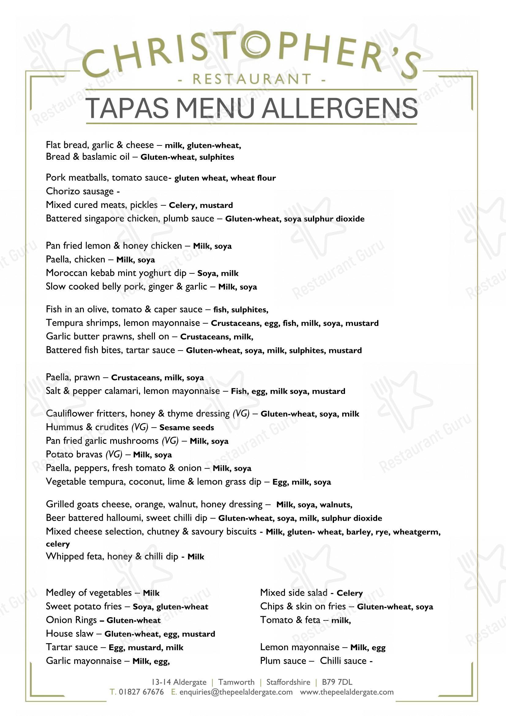 Menu at Christopher's British Bistro - Restaurant, Tamworth