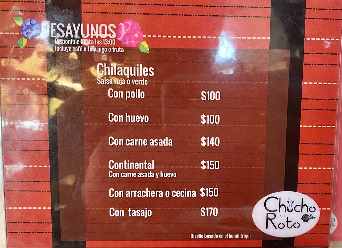 Carta del restaurante Chucho El Roto, Ciudad del México, Madero 8